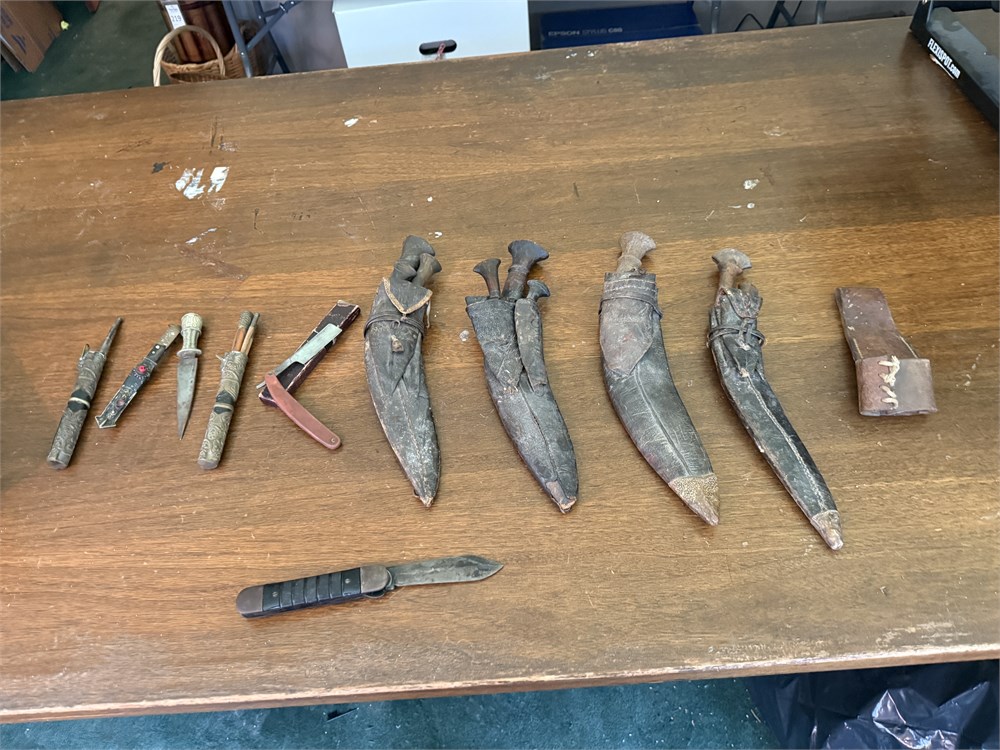 Great Finds Online Auctions - Six Handmade Primitive Knife and Sheath Sets
