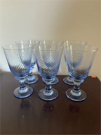 Great Finds Online Auctions - 6 Vintage Libbey Blue Swirl Footed Water ...