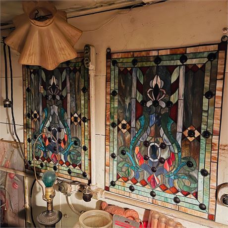 Great Finds Online Auctions - Antique Stained Glass Panels Set of Two