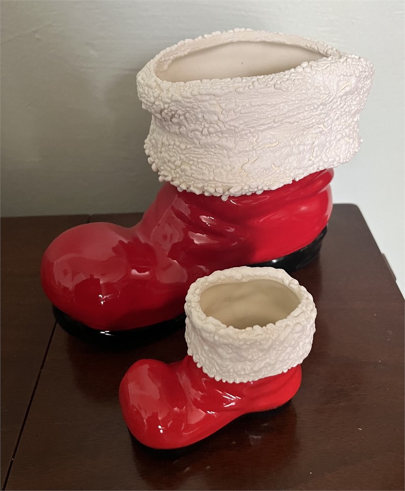 Great Finds Online Auctions - Vintage Ceramic Santa Boot Planters