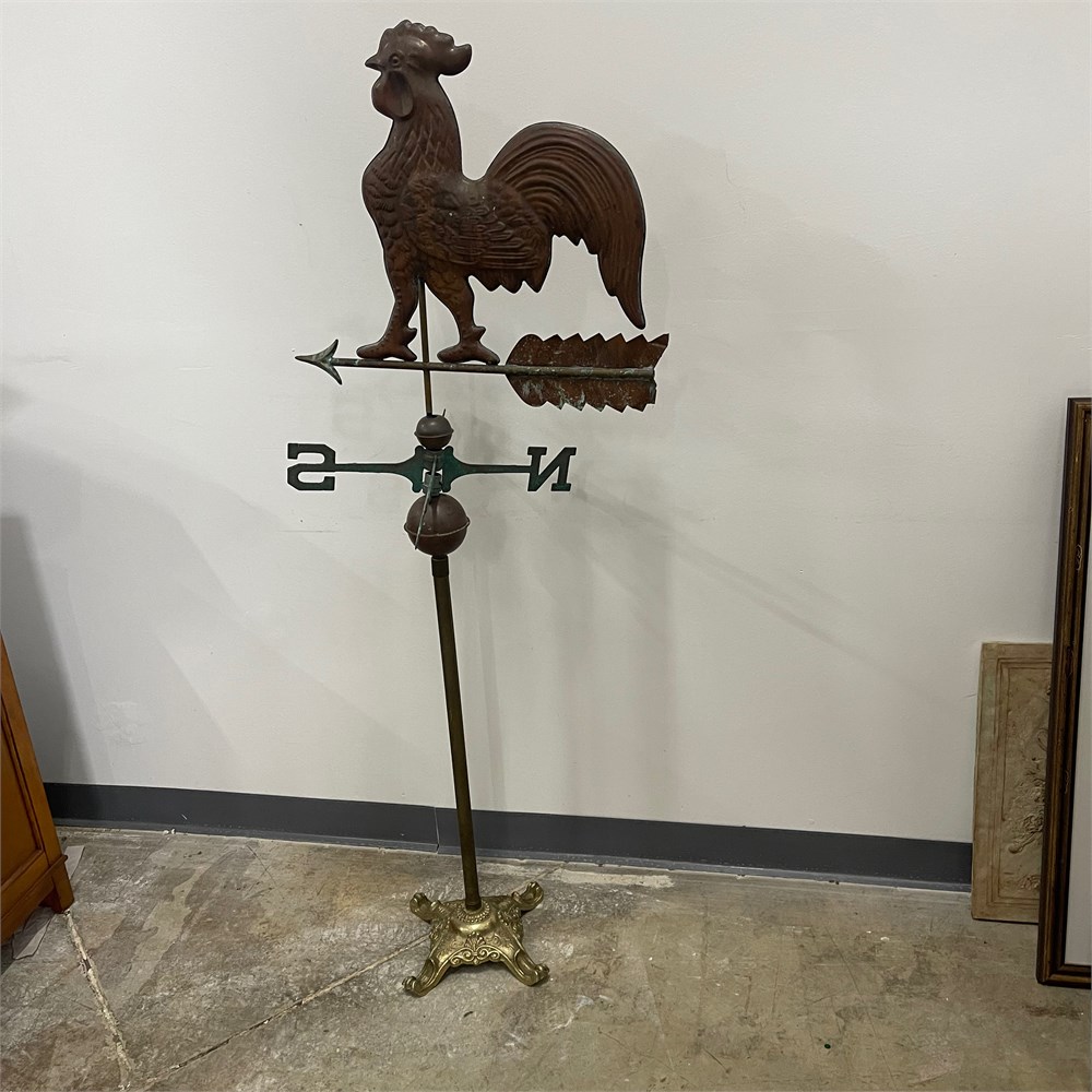 Great Finds Online Auctions - Antique Rooster Weathervane on Brass Stand